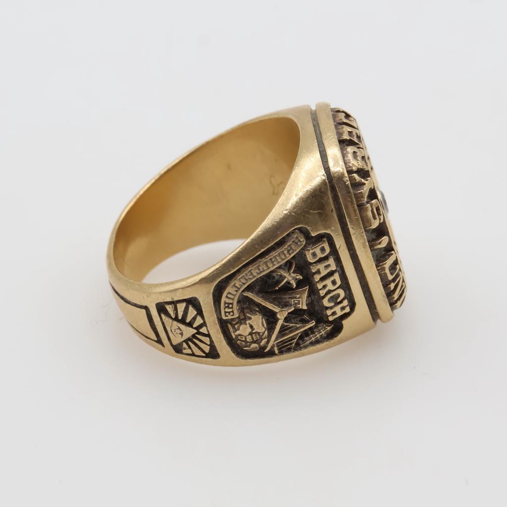 14kt Gold Clear Stone Black Enamel Signet Class Ring | Property Room