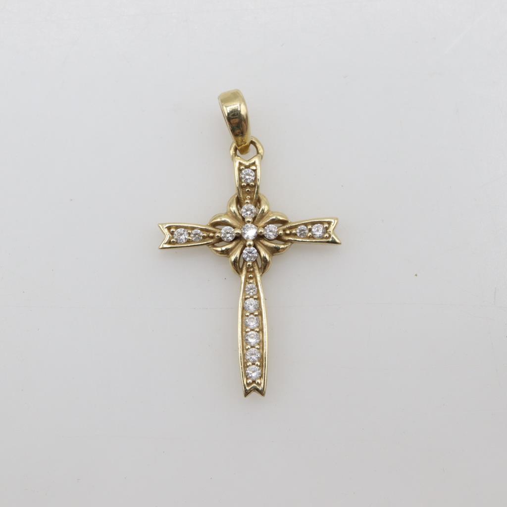 14kt Gold Clear Stone Cross Pendant | Property Room