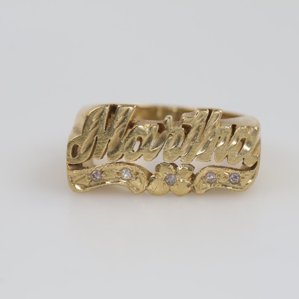 14kt Gold Clear Stone Cursive ID Ring | Property Room
