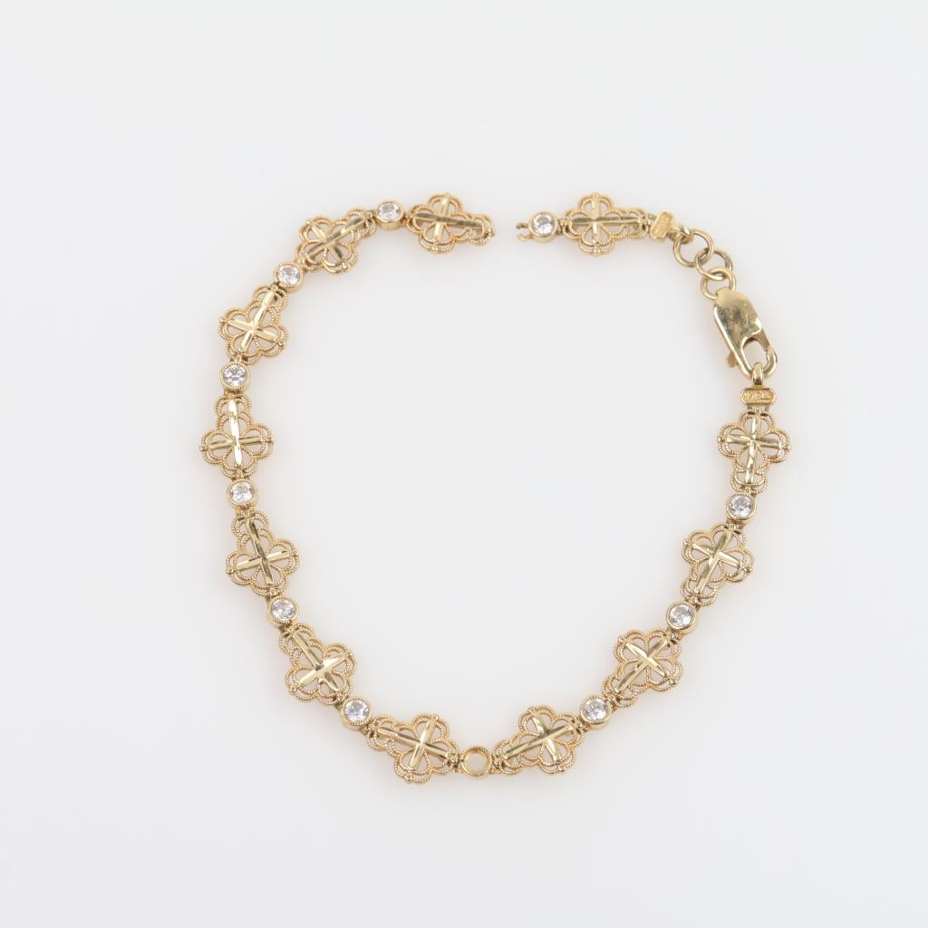 14kt Gold Clear Stone Fancy Link Bracelet | Property Room