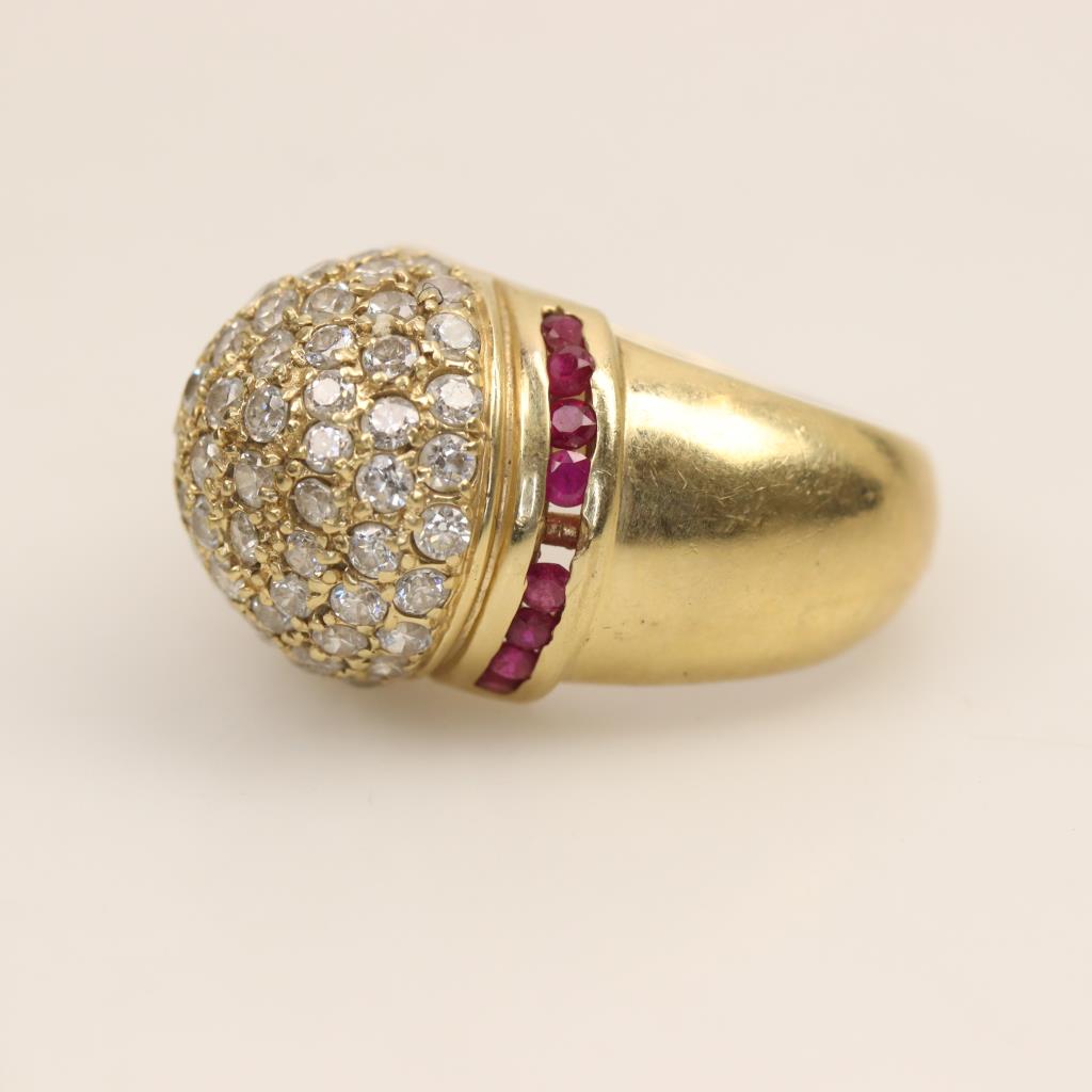 14kt Gold Cubic Zirconia And Ruby Dome Ring | Property Room