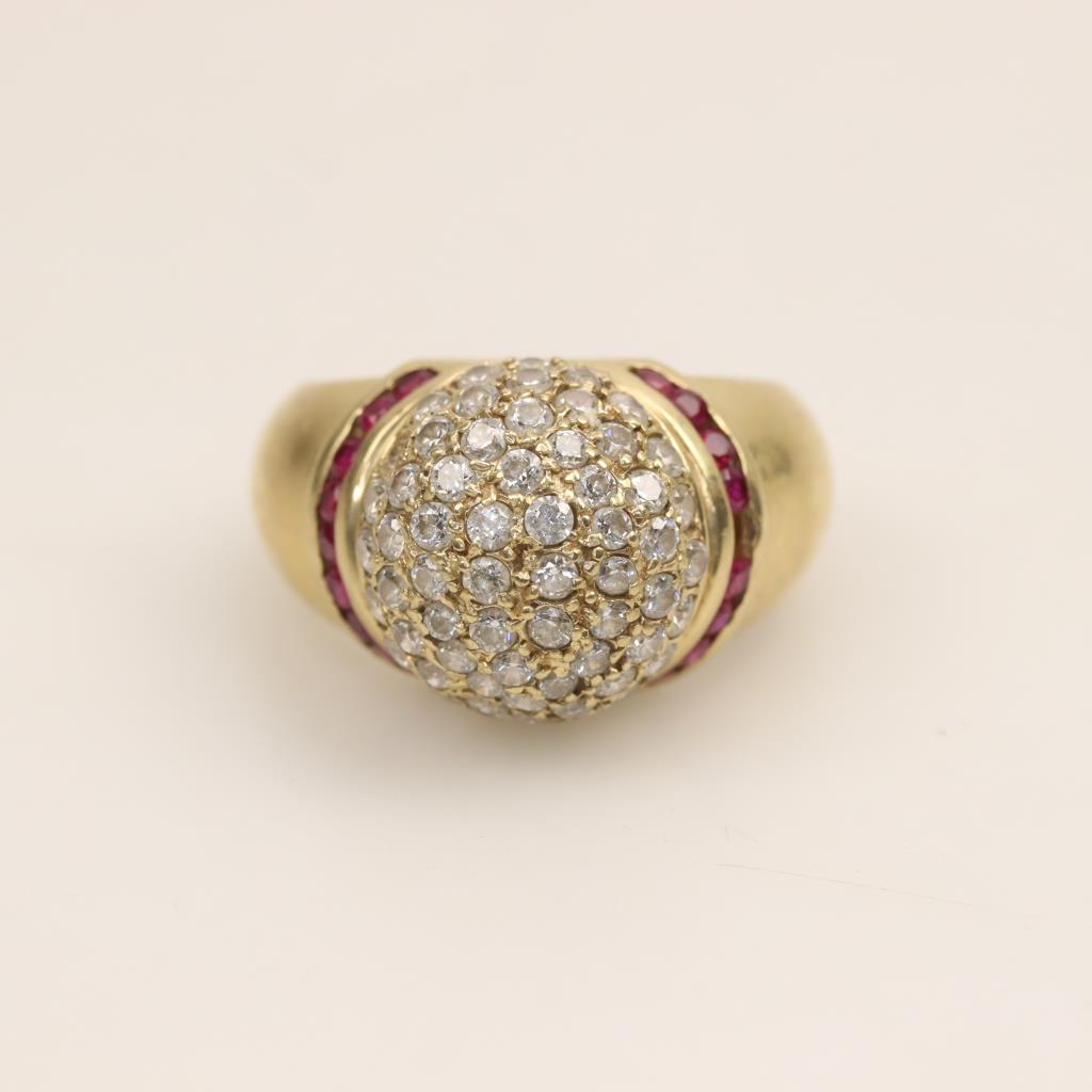 14kt Gold Cubic Zirconia And Ruby Dome Ring | Property Room