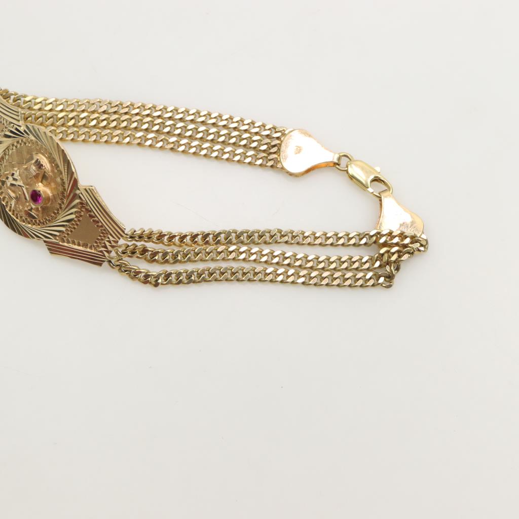 14kt Gold Curb Link Ruby Three Layer Religious Bracelet | Property Room 14kt Gold Curb Link Ruby Three Layer Religious Bracelet | Property Room
