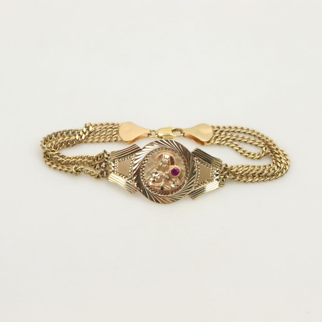 14kt Gold Curb Link Ruby Three Layer Religious Bracelet | Property Room 14kt Gold Curb Link Ruby Three Layer Religious Bracelet | Property Room