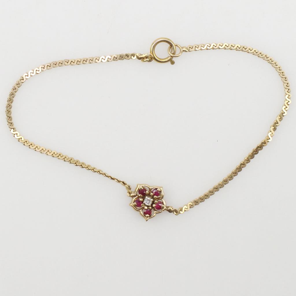 14kt Gold Diamond And Ruby Flower Bracelet | Property Room