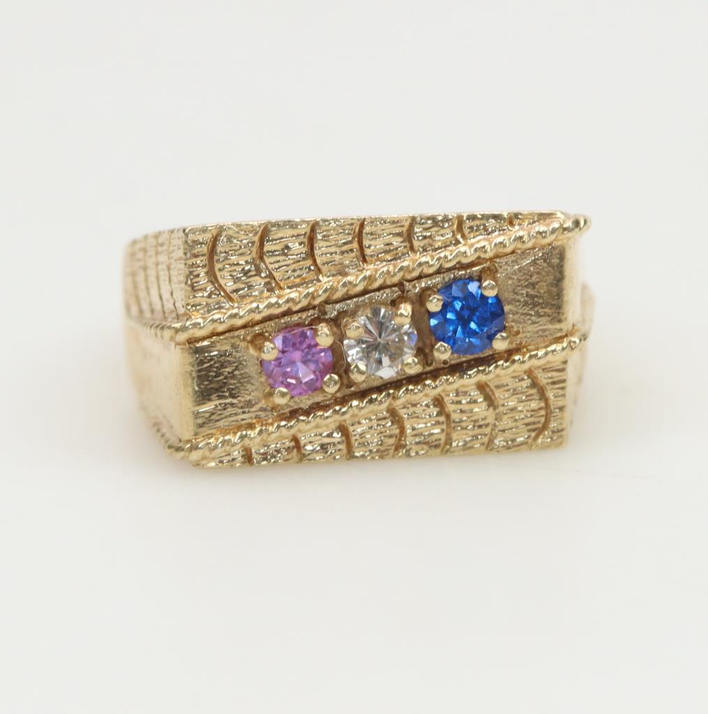14kt Gold Diamond, Blue And Pink Spinel Signet Ring | Property Room