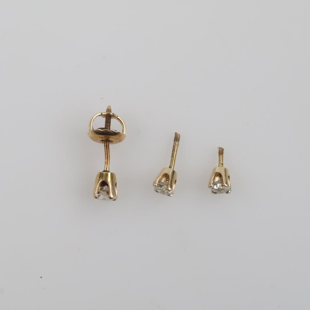 14kt Gold Diamond Earrings, 3 Pieces | Property Room