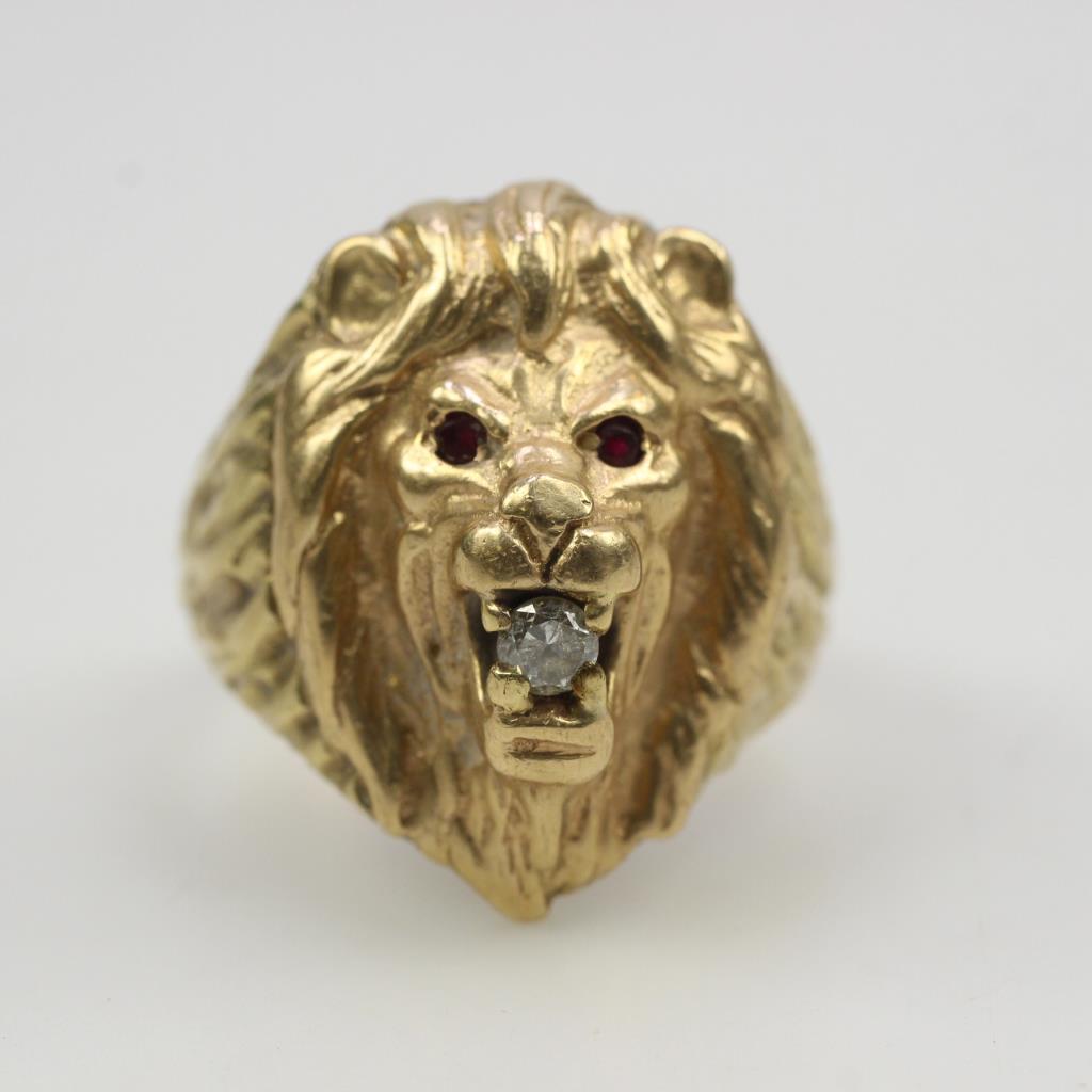 14Kt Gold Diamond Lion Ring | Property Room