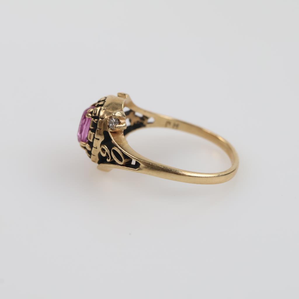 14kt Gold Diamond Pink Stone Class Ring | Property Room
