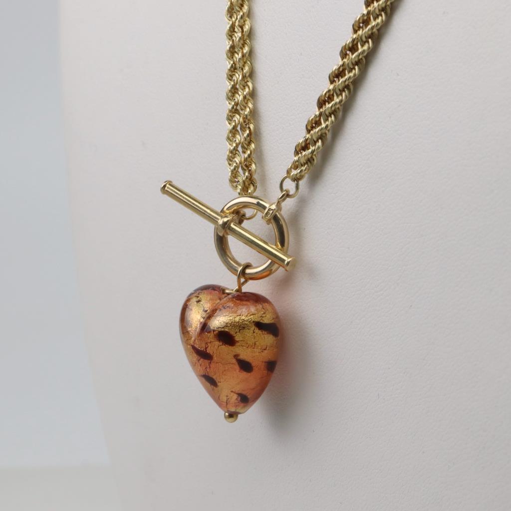 14kt Gold Double Strand Rope Chain Heart Necklace | Property Room