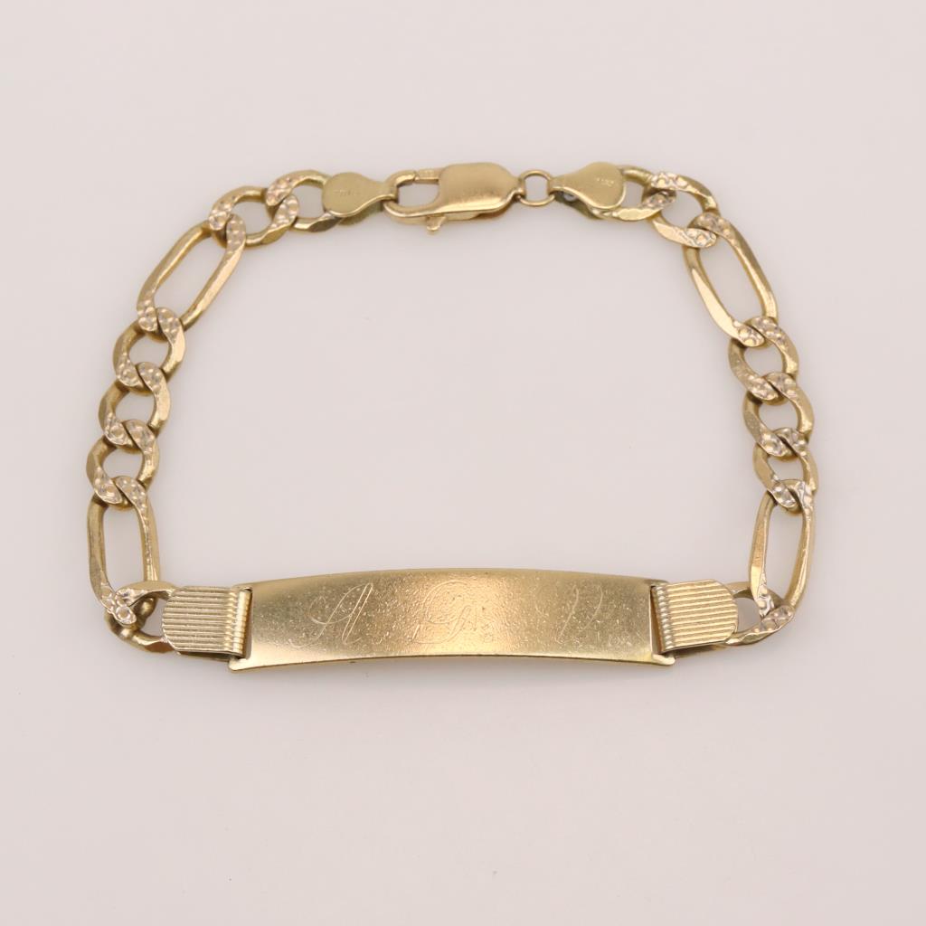 14kt Gold Figaro Link Bracelet With Engraving | Property Room