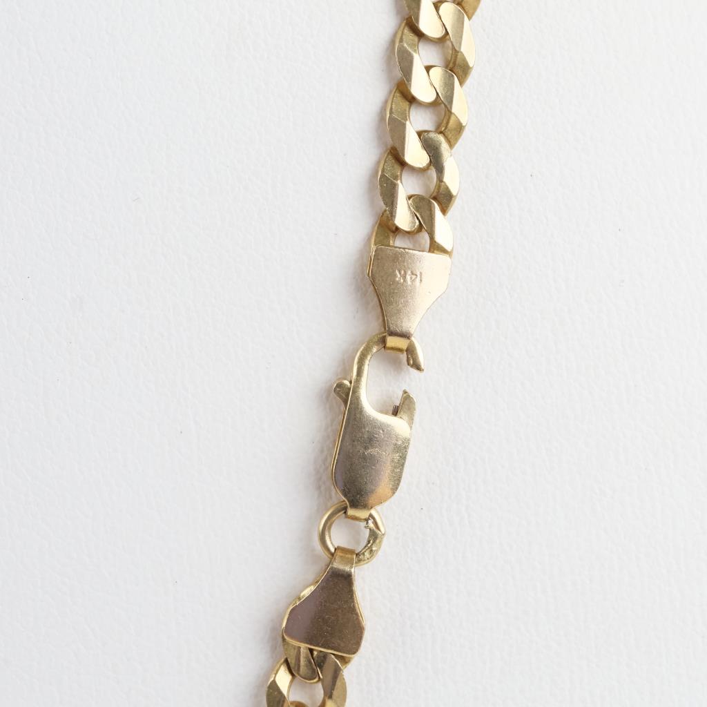 14kt Gold Flat Curb Link Chain Necklace- Evaluated By Our Certified Gemologist-AGS/GIA ...