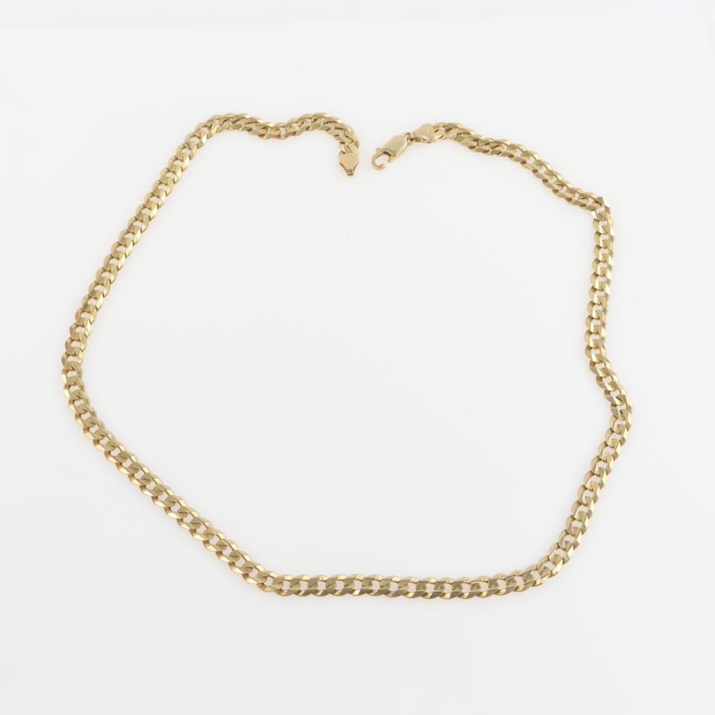 14kt Gold Flat Curb Link Chain Necklace- Evaluated By Our Certified Gemologist-AGS/GIA ...