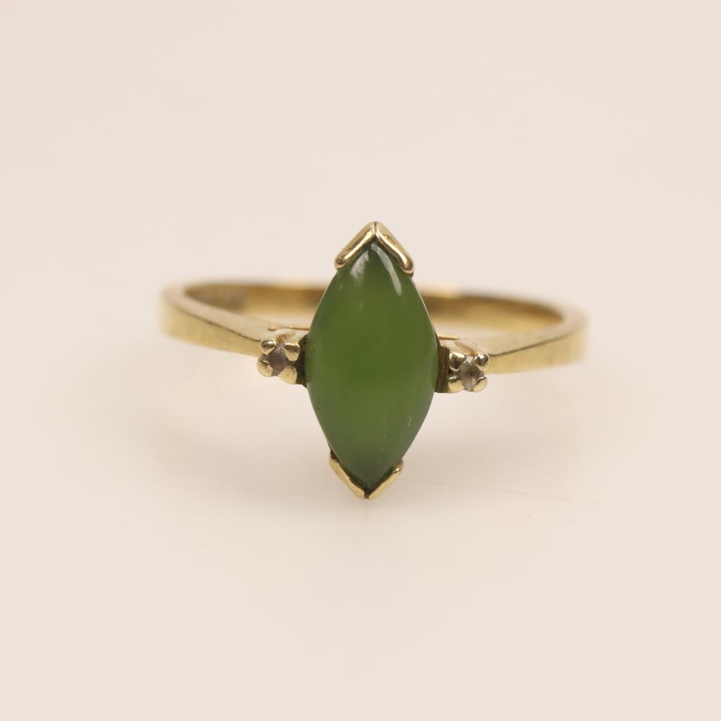 14kt Gold Green Stone Diamond Accent Ring | Property Room