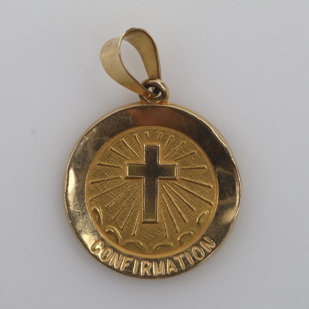 14kt Gold Hollow "Confirmation" Pendant | Property Room