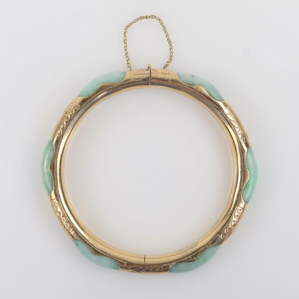 14kt Gold Jadeite Jade Hinged Bangle Bracelet-Evaluated By Our ...