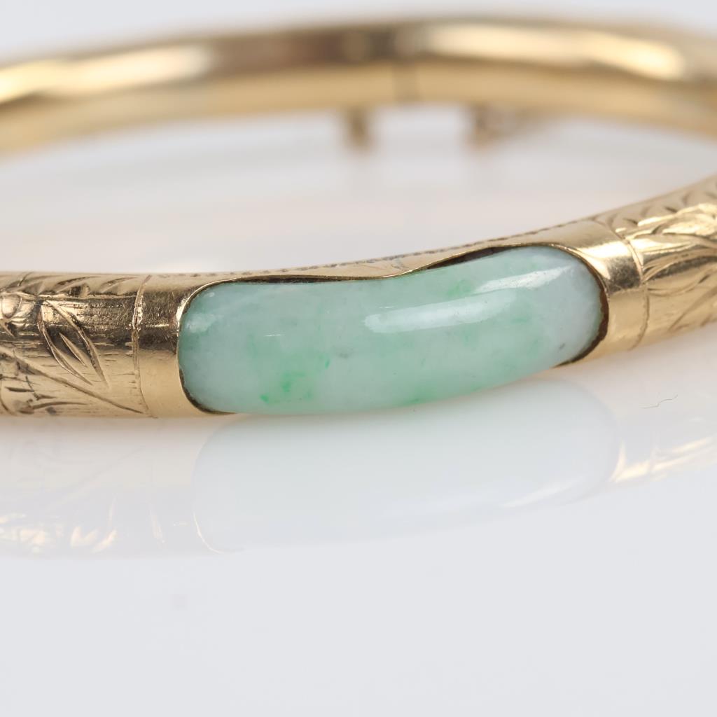 14kt Gold Jadeite Jade Hinged Bangle Bracelet-Evaluated By Our ...