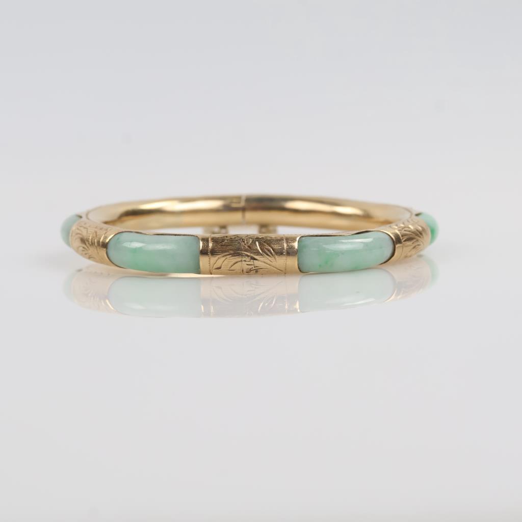 14kt Gold Jadeite Jade Hinged Bangle Bracelet-Evaluated By Our ...