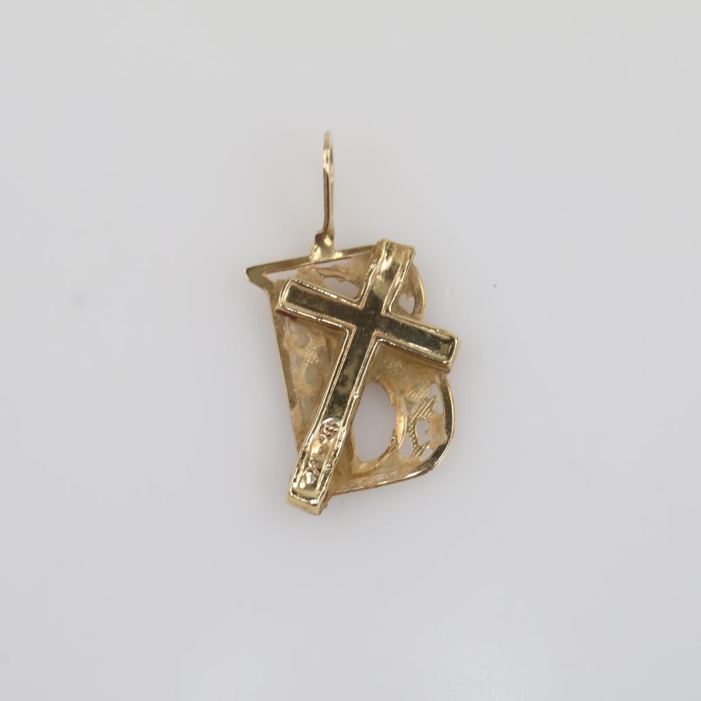 14kt Gold Letter B Hollow Cross Pendant | Property Room