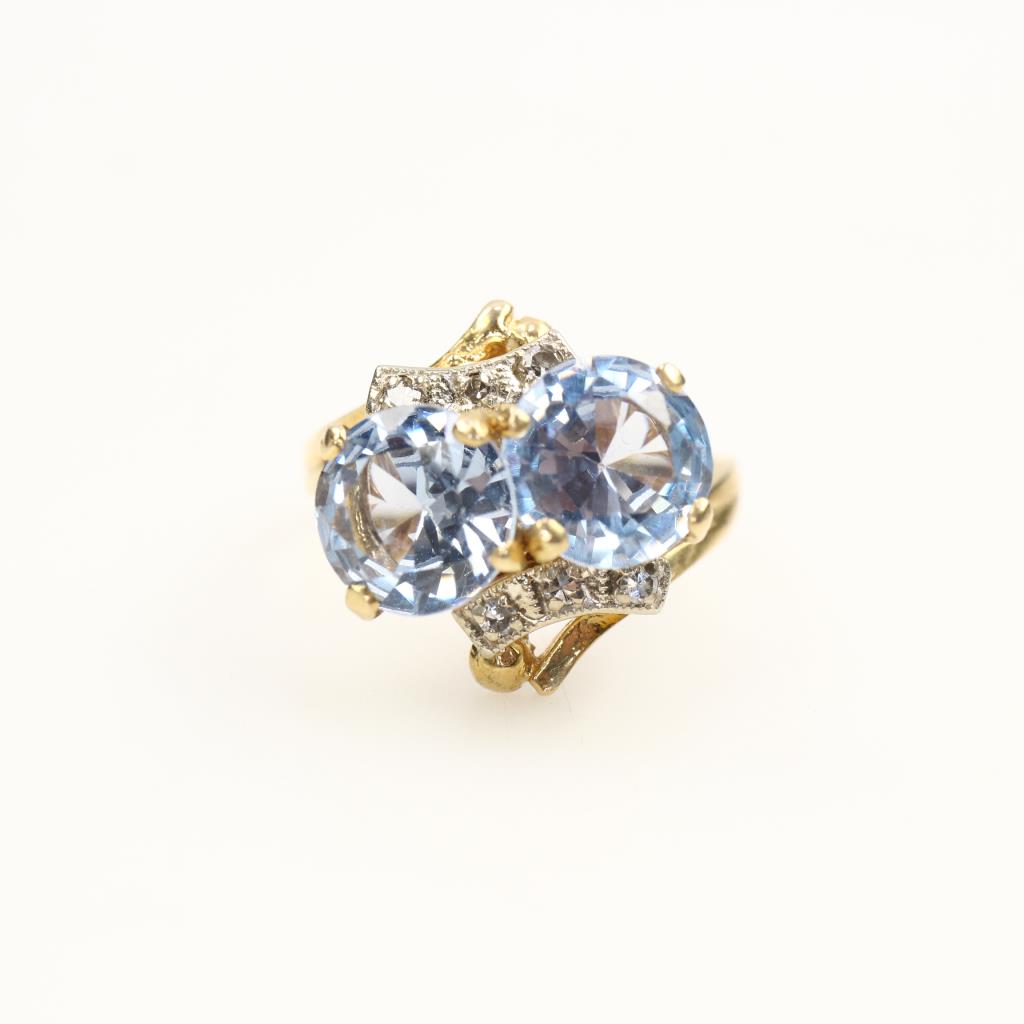 14kt Gold Light Blue Stone, Diamond Ring | Property Room