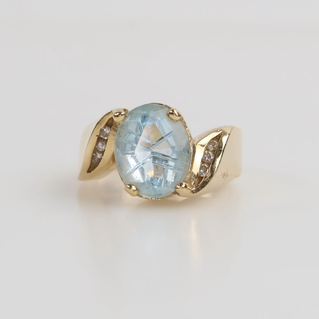 14kt Gold Light Blue Topaz Diamond Accent Ring | Property Room