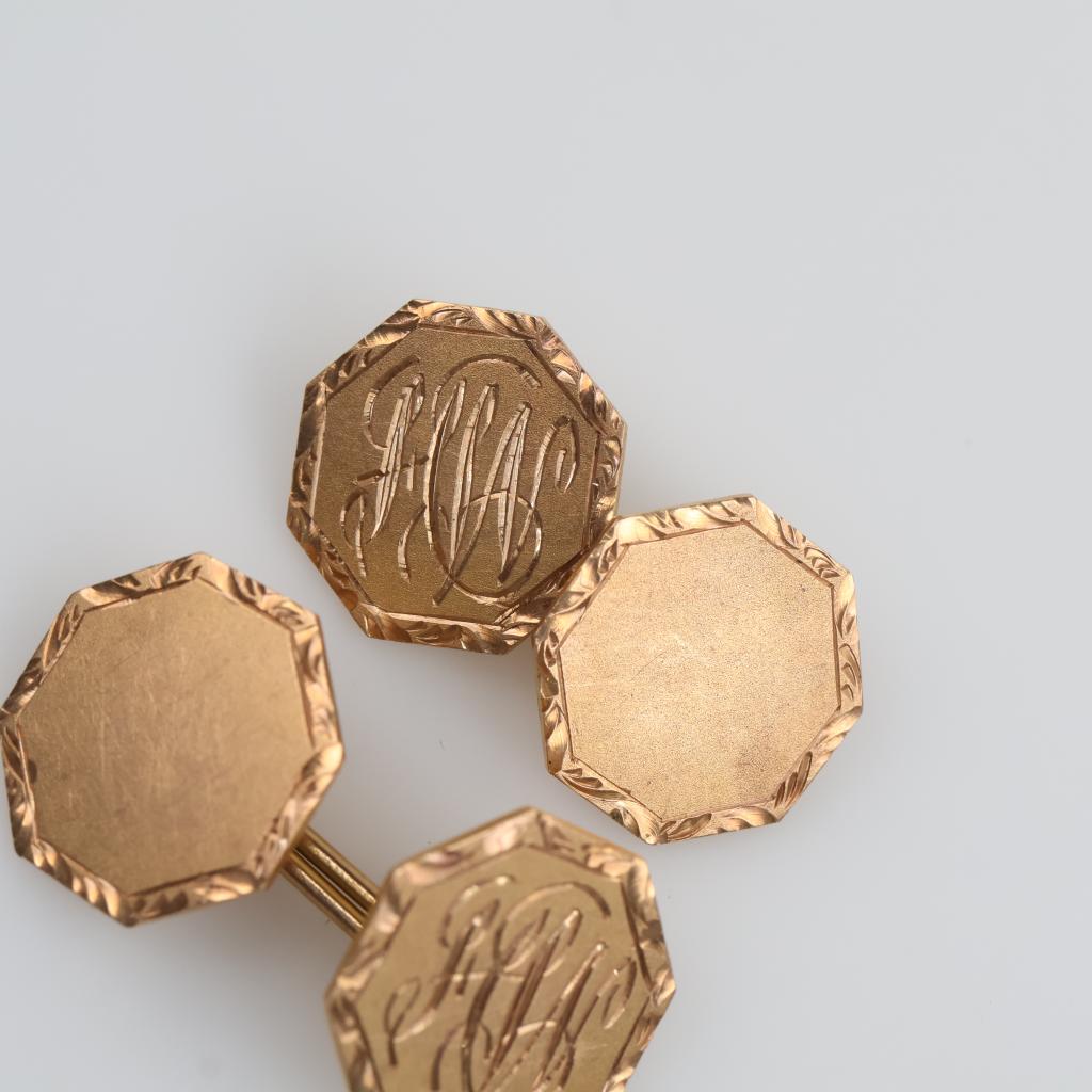 14kt Gold Monogrammed Cufflinks | Property Room