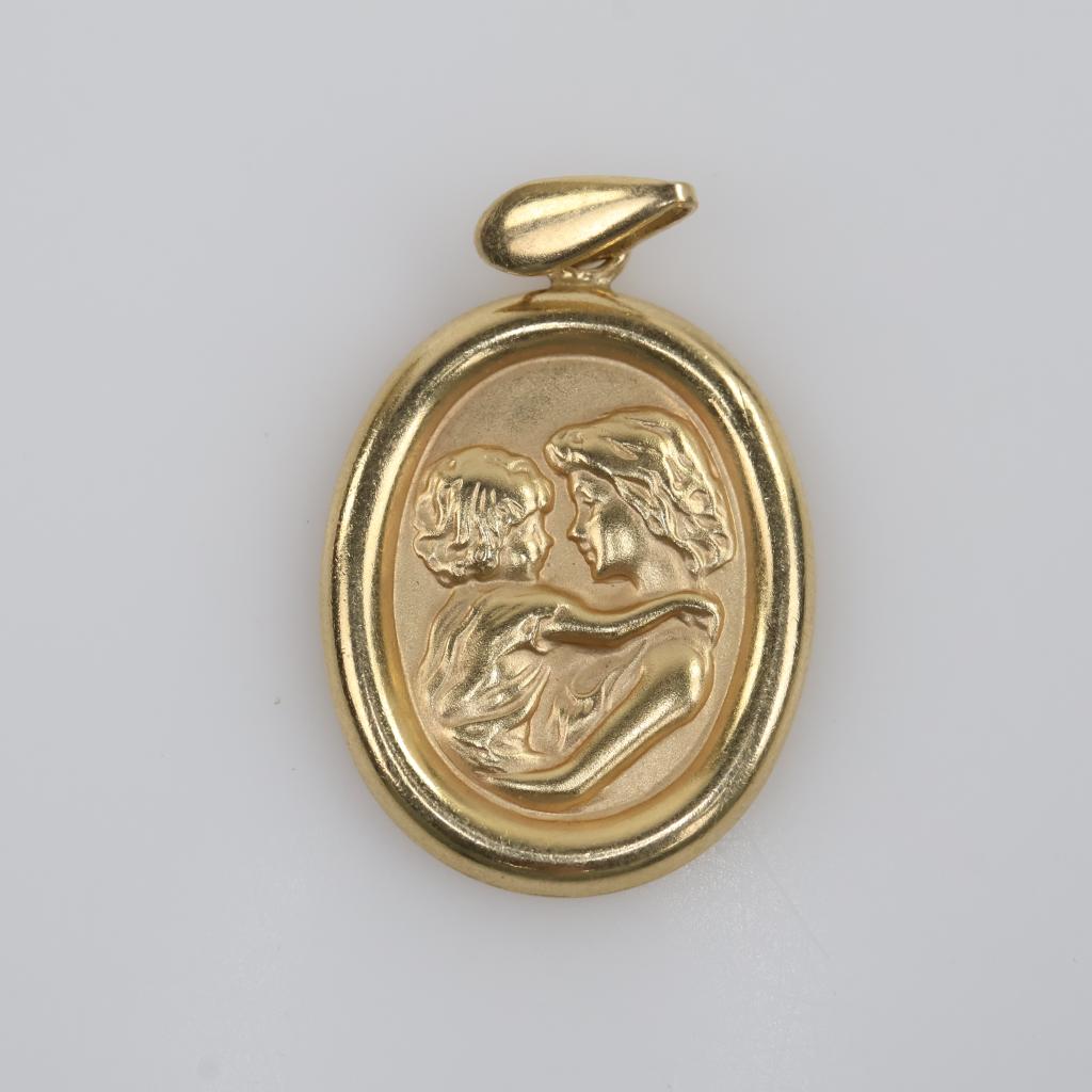 14kt Gold Mother And Child Oval Pendant | Property Room