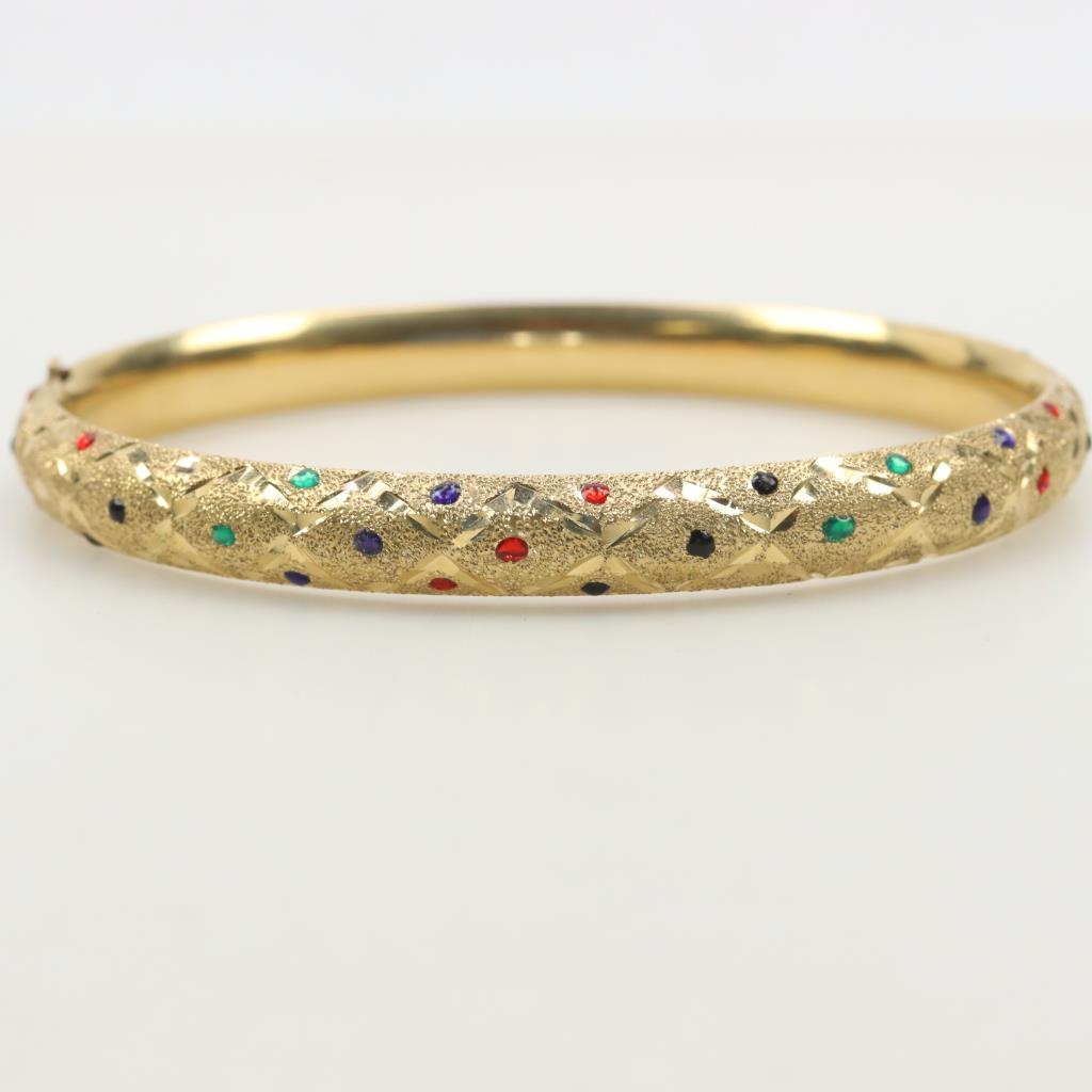 14kt Gold Multi-color Accent Bangle Bracelet | Property Room