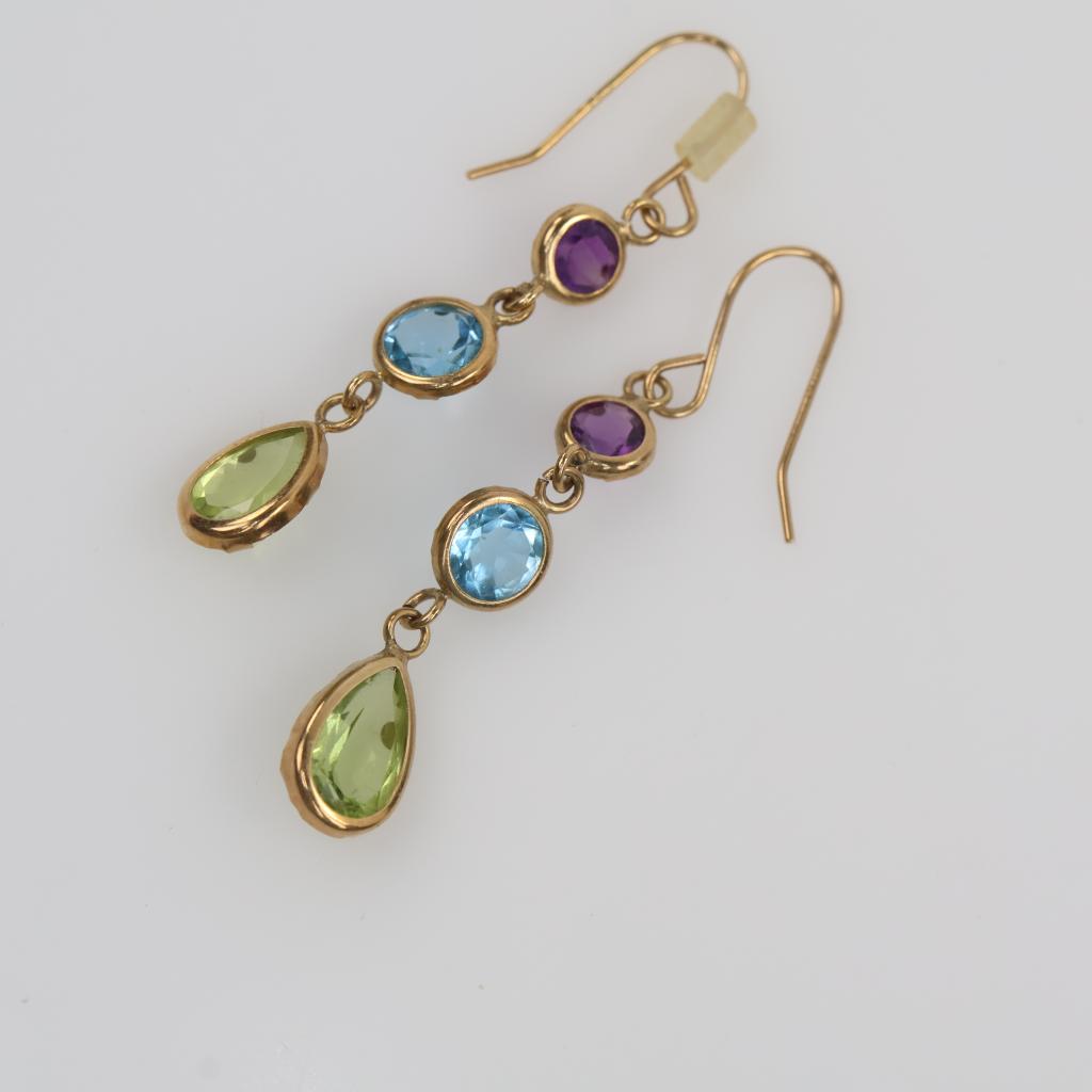 14kt Gold Multi-color Dangle Earrings | Property Room