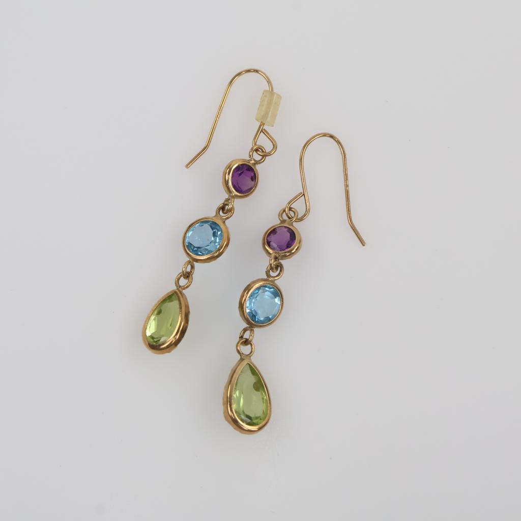 14kt Gold Multi-color Dangle Earrings | Property Room