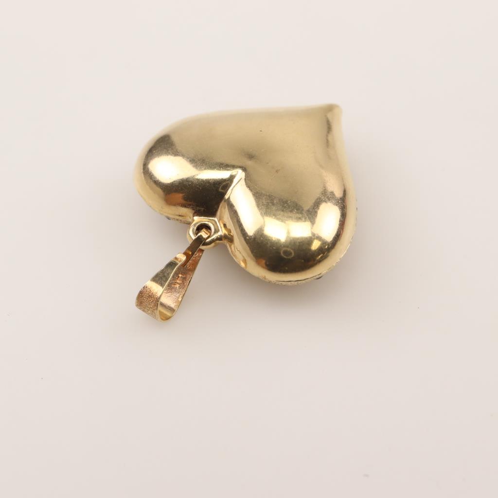 14kt Gold Multi-color Stone Hollow Heart Pendant | Property Room