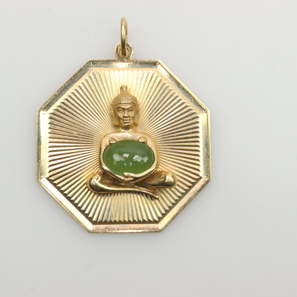 14kt Gold Nephrite Buddha Octagon Pendant | Property Room