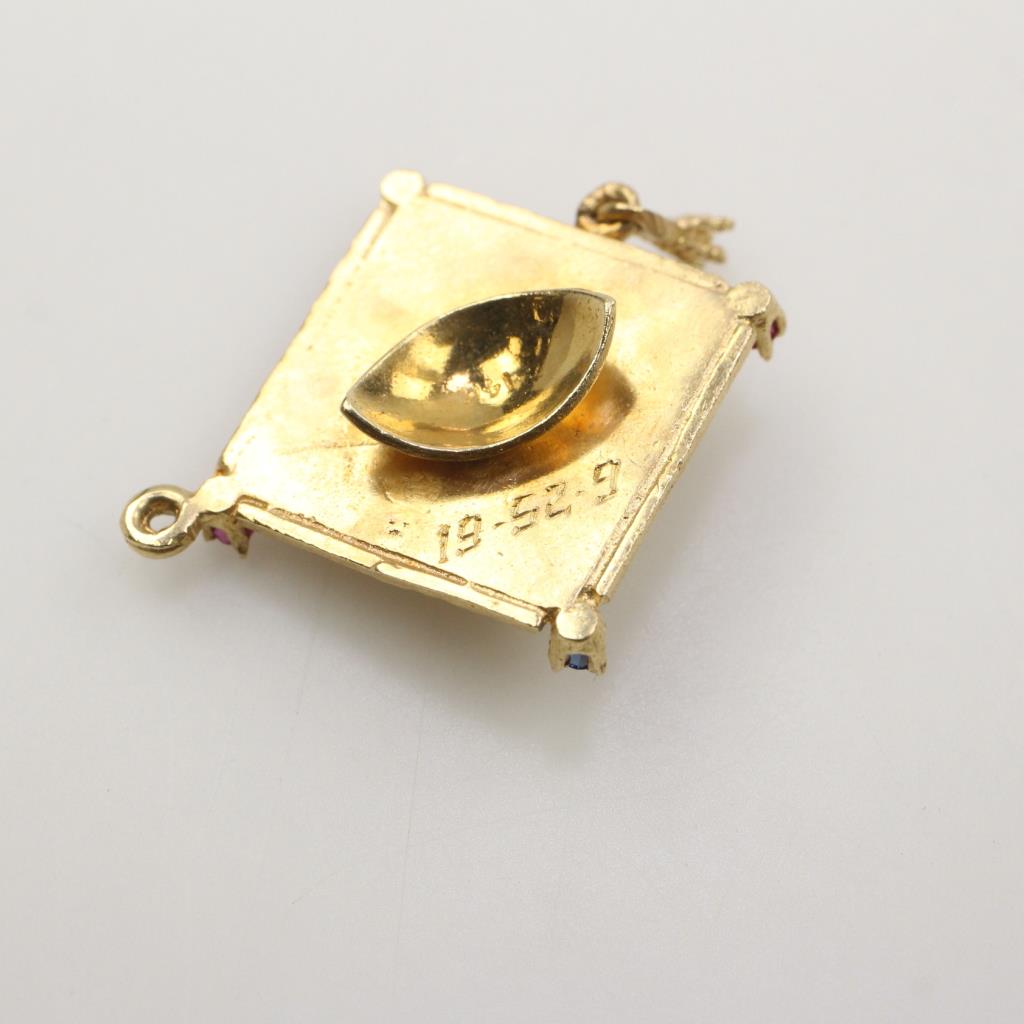 14kt Gold Pearl Graduation Cap With Red And Blue Stone Pendant ...