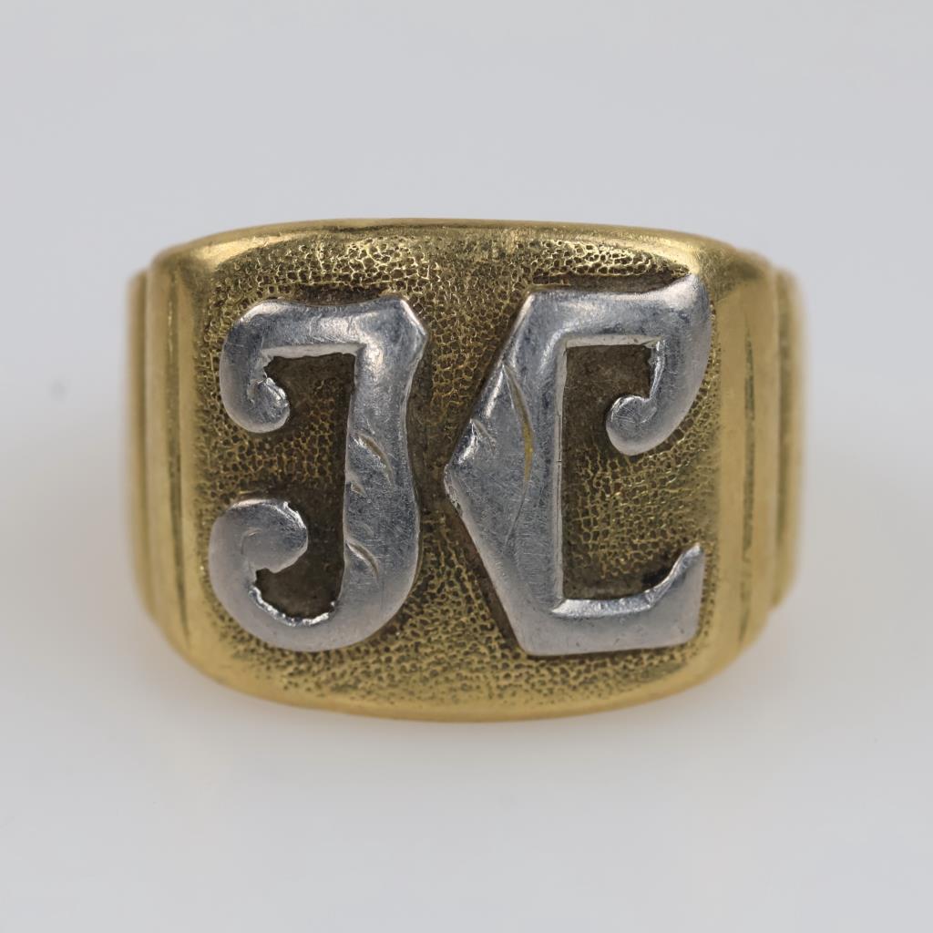14kt Gold Platinum Accented "JC" Signet Ring | Property Room