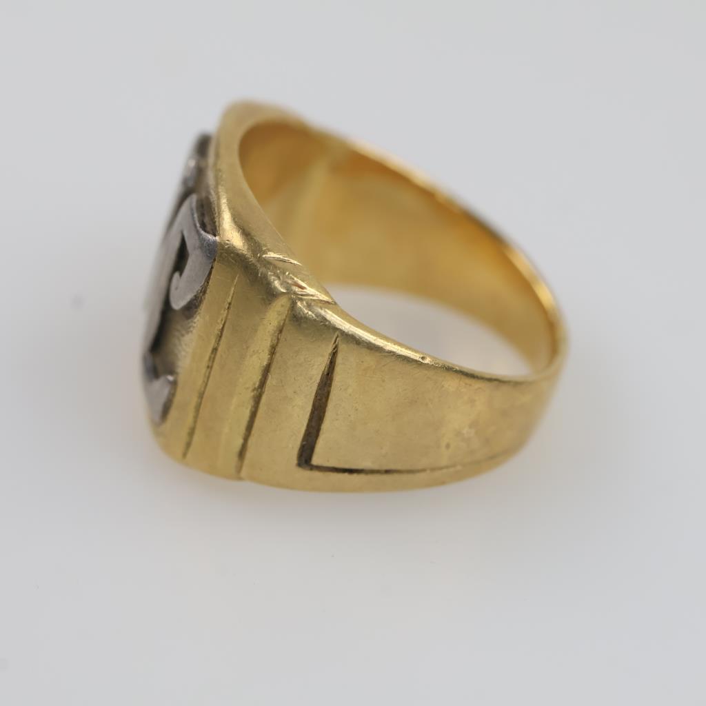 14kt Gold Platinum Accented "JC" Signet Ring | Property Room
