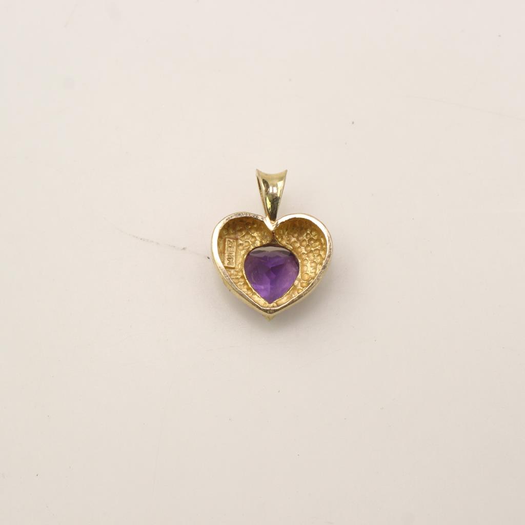 14KT Gold Purple Stone Heart Pendant | Property Room
