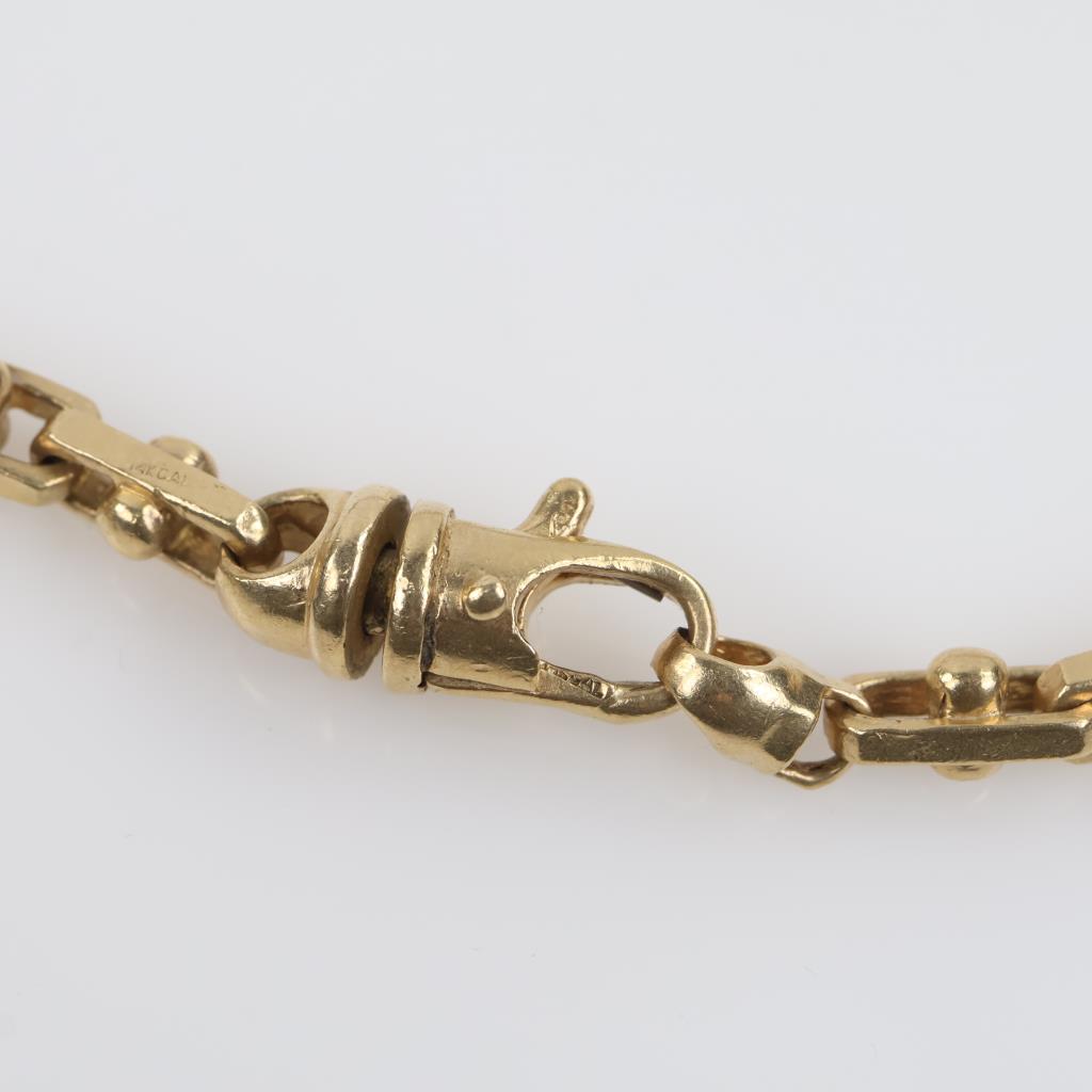 14kt Gold Rectangular And Cylinder Link Chain Necklace-Evaluated By Our ...