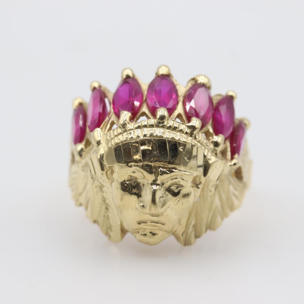 14kt Gold Red Stone Indian Head Ring | Property Room