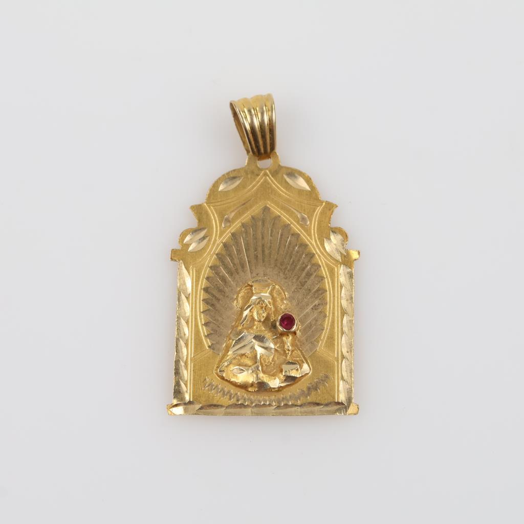 14kt Gold Red Stone Religious Pendant | Property Room