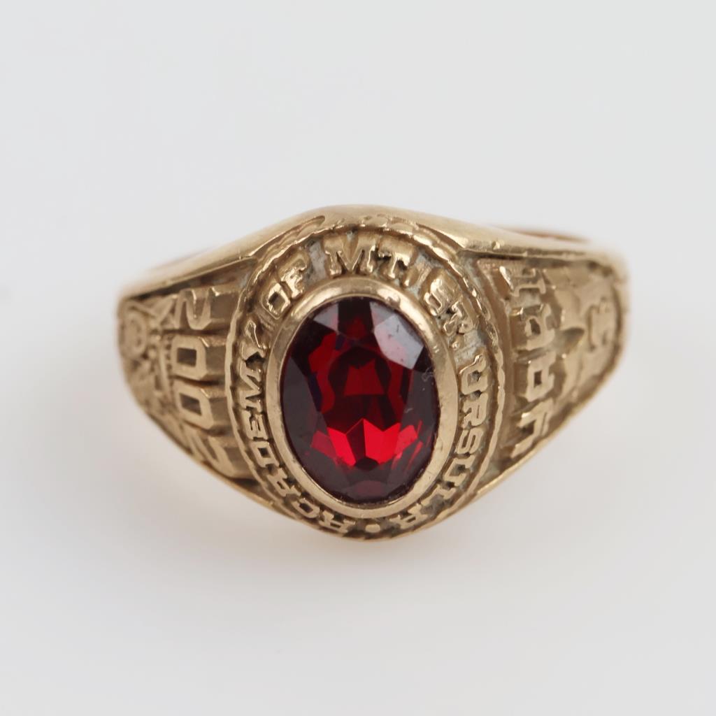 14kt Gold Red Stone School Signet Ring | Property Room