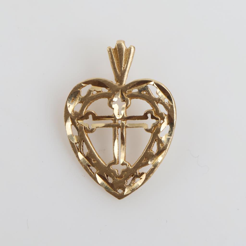 14kt Gold Religious Heart Pendant | Property Room