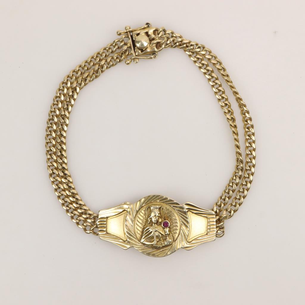 14kt Gold Ruby Double Curb Link ID Bracelet | Property Room 14kt Gold Ruby Double Curb Link ID Bracelet | Property Room