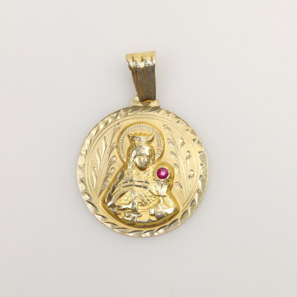 14kt Gold Ruby Religious Pendant | Property Room