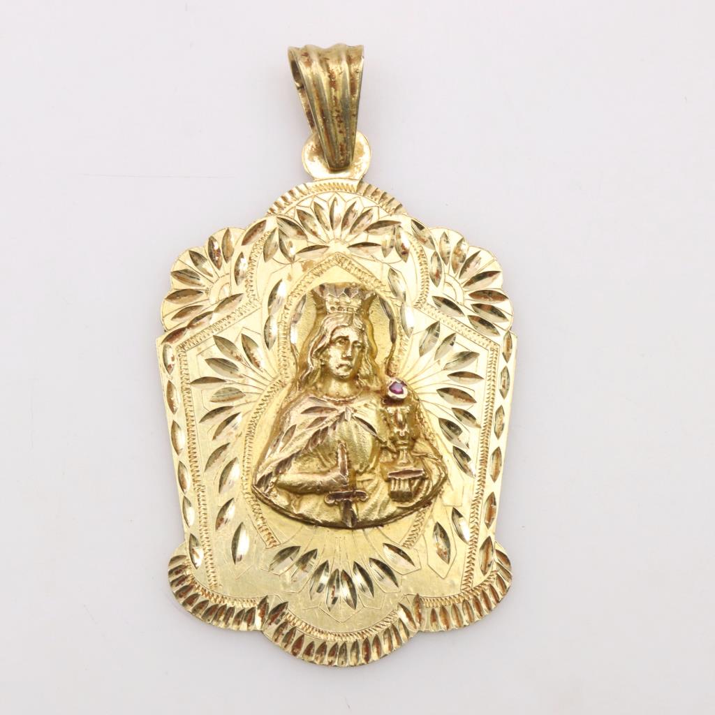 14kt Gold Ruby Religious Pendant | Property Room