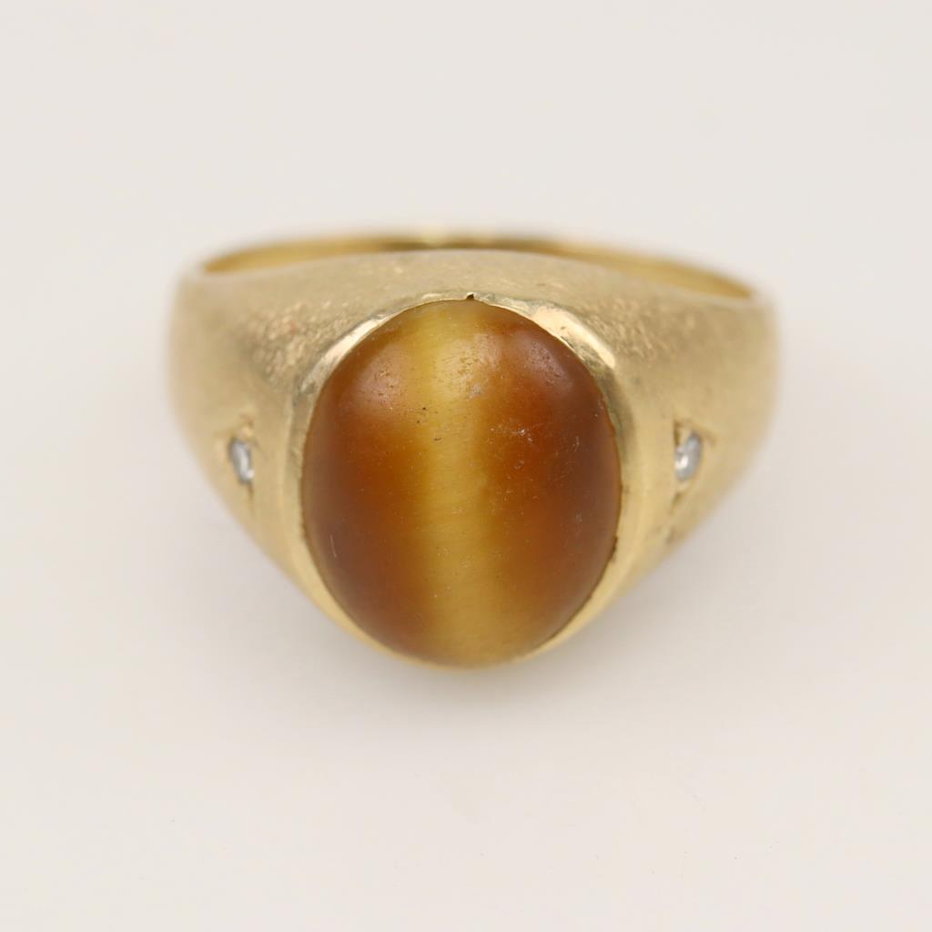 14kt Gold Tigers Eye Diamond Ring | Property Room