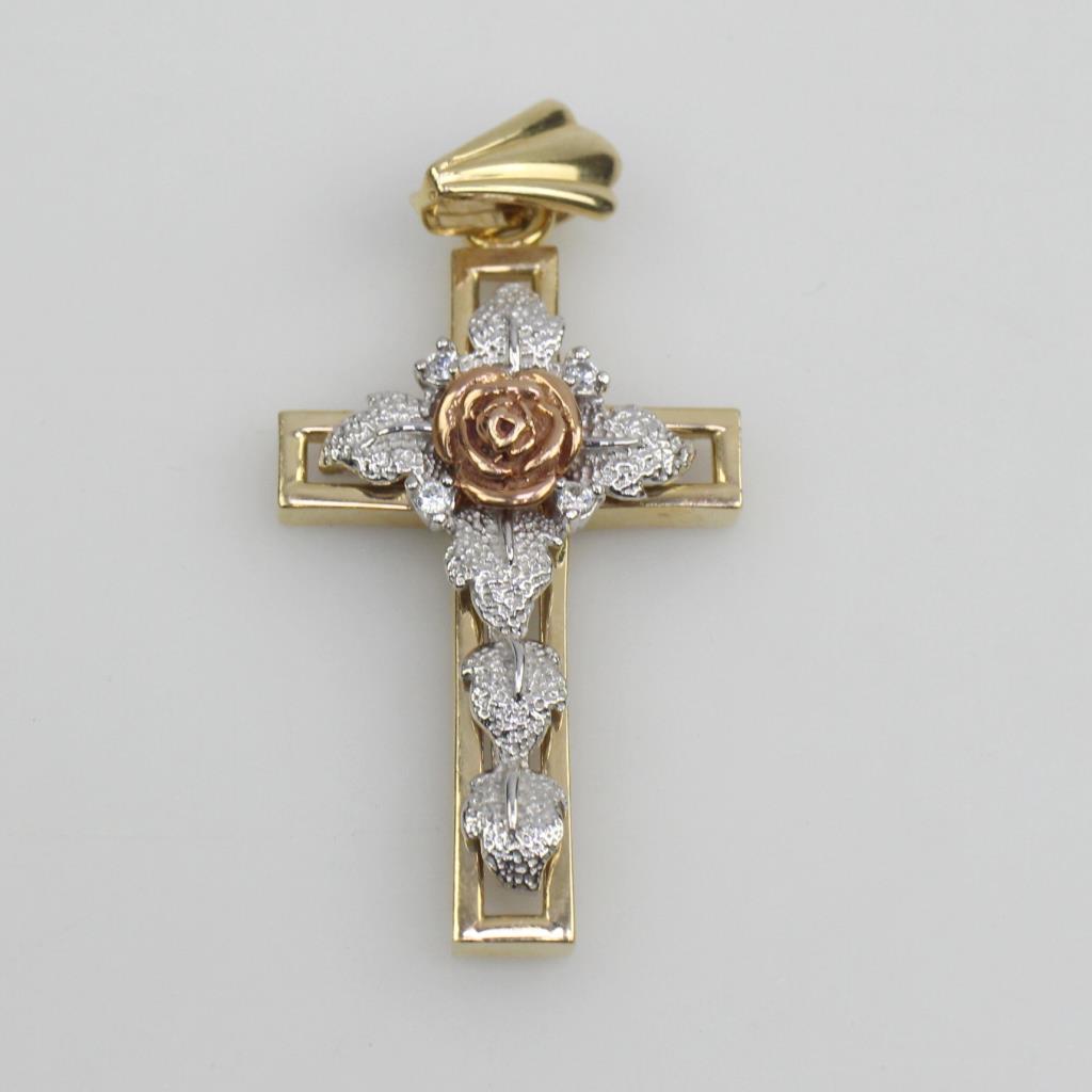 14kt Gold Tri Color Cross Pendant | Property Room