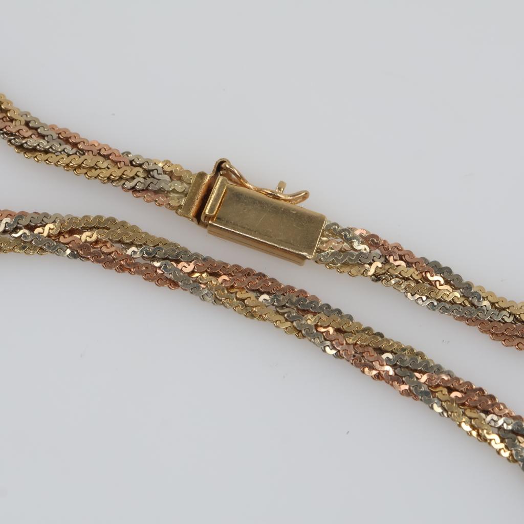 14kt Gold Tri-color Braided Serpentine Chain Bracelet | Property Room