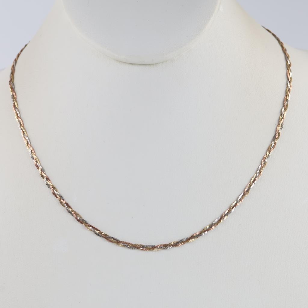 14kt Gold Tri-color Braided Serpentine Chain Necklace | Property Room