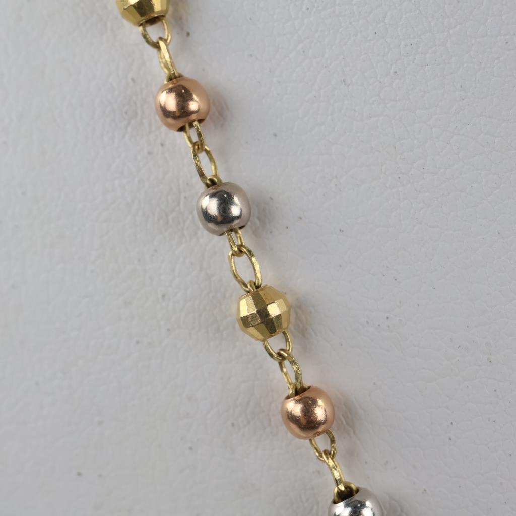 14kt Gold Tri-color Hollow Bead Rosary | Property Room