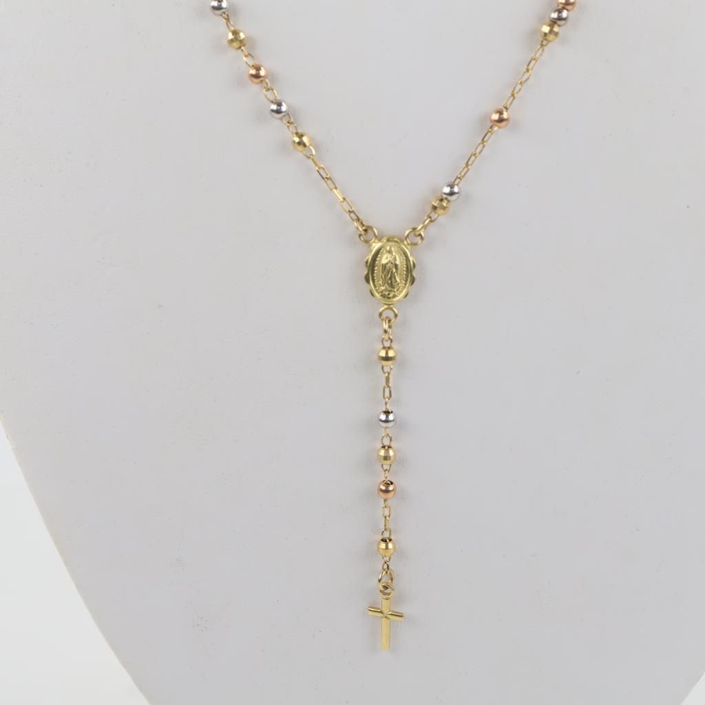 14kt Gold Tri-color Hollow Bead Rosary | Property Room